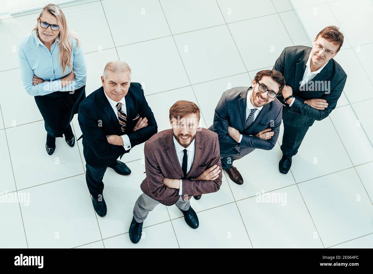 top view. group of successful business people looking at the camera ...
