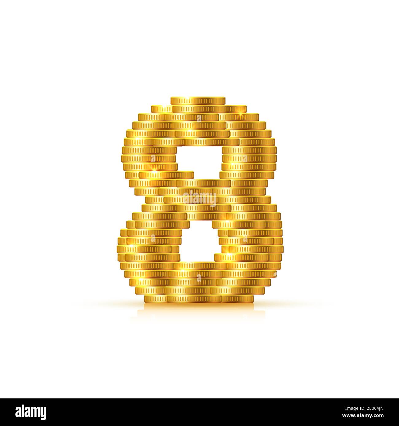 Vector font style made of golden coins. Coin numbers. Number 8. Eight ...