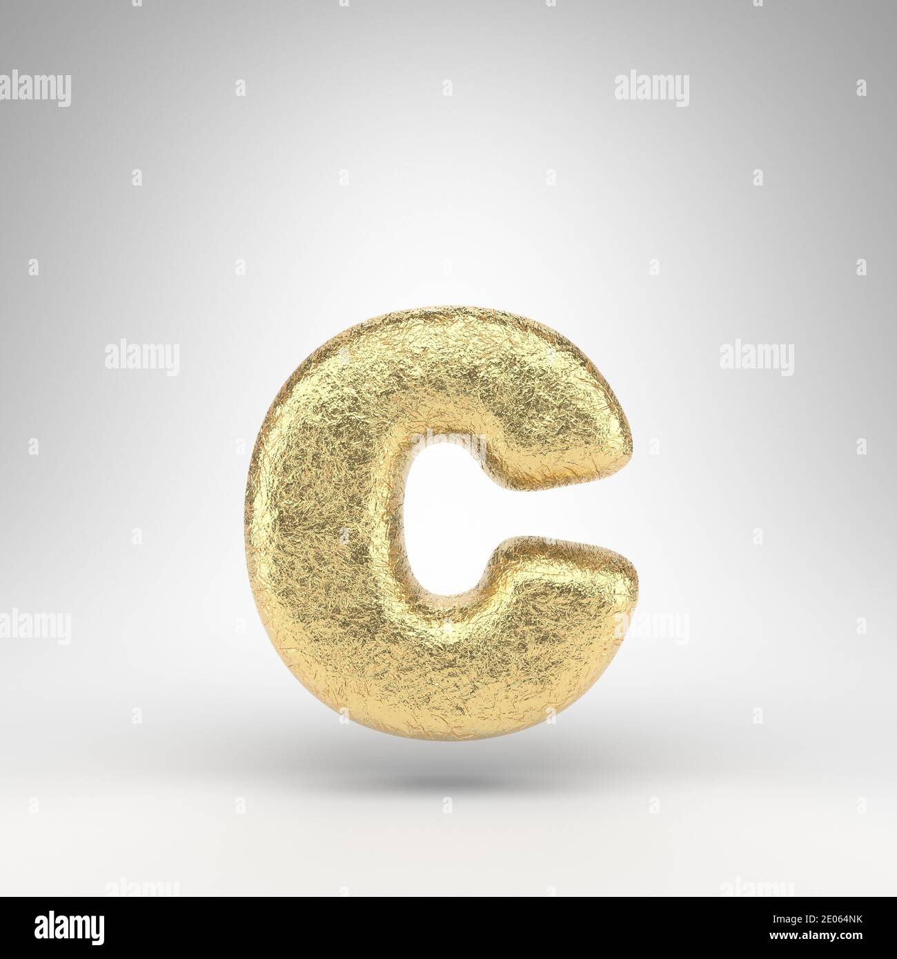Letter C lowercase on white background. Creased golden foil 3D rendered ...