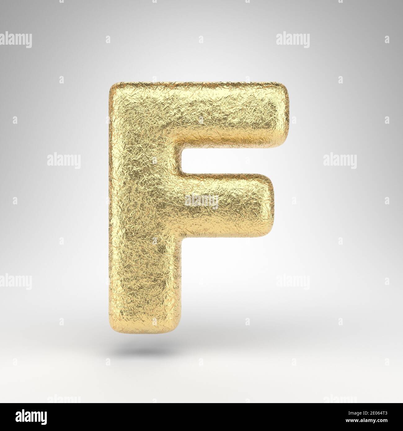 Letter F uppercase on white background. Creased golden foil 3D rendered ...