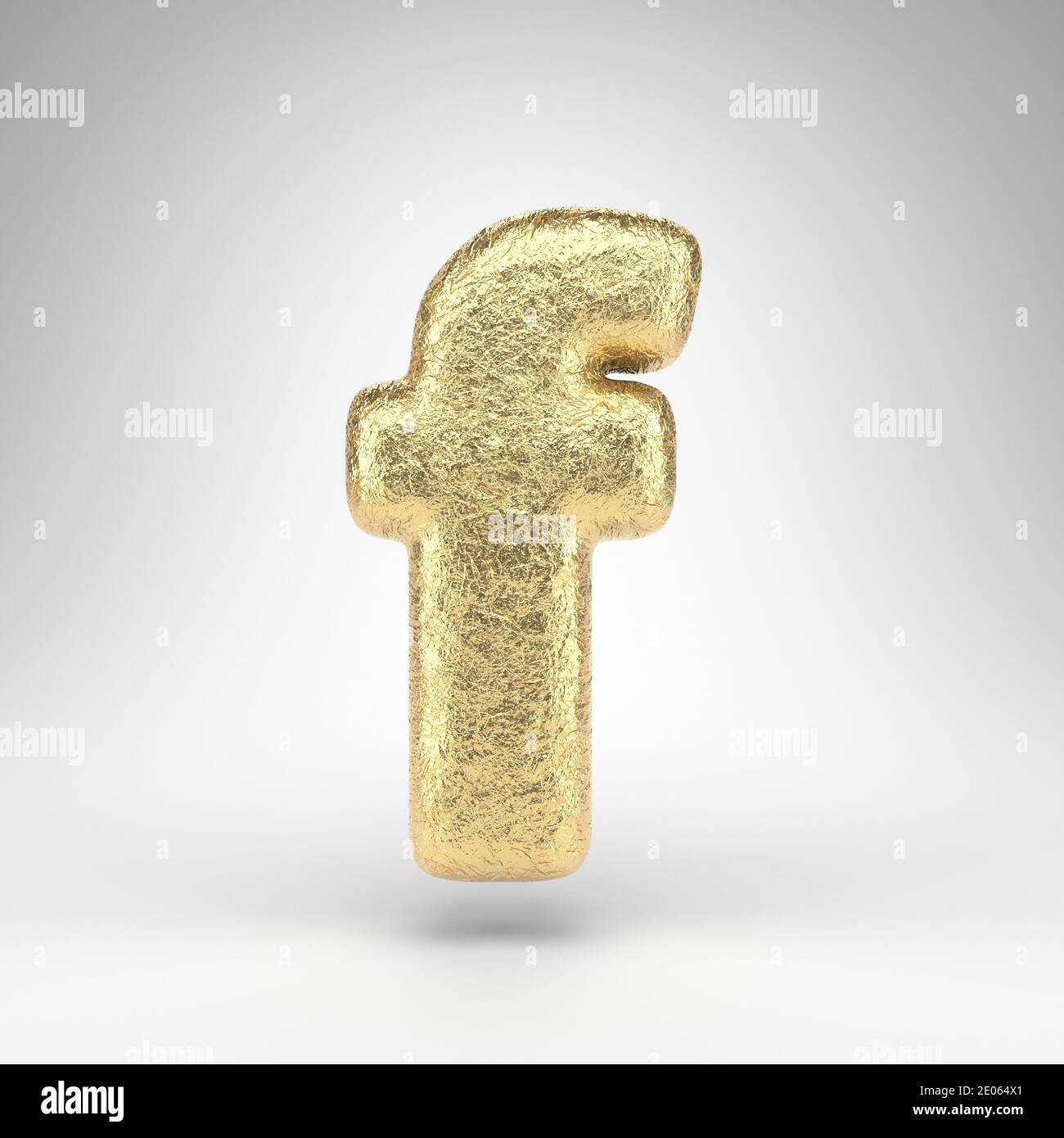 Letter F lowercase on white background. Creased golden foil 3D rendered ...