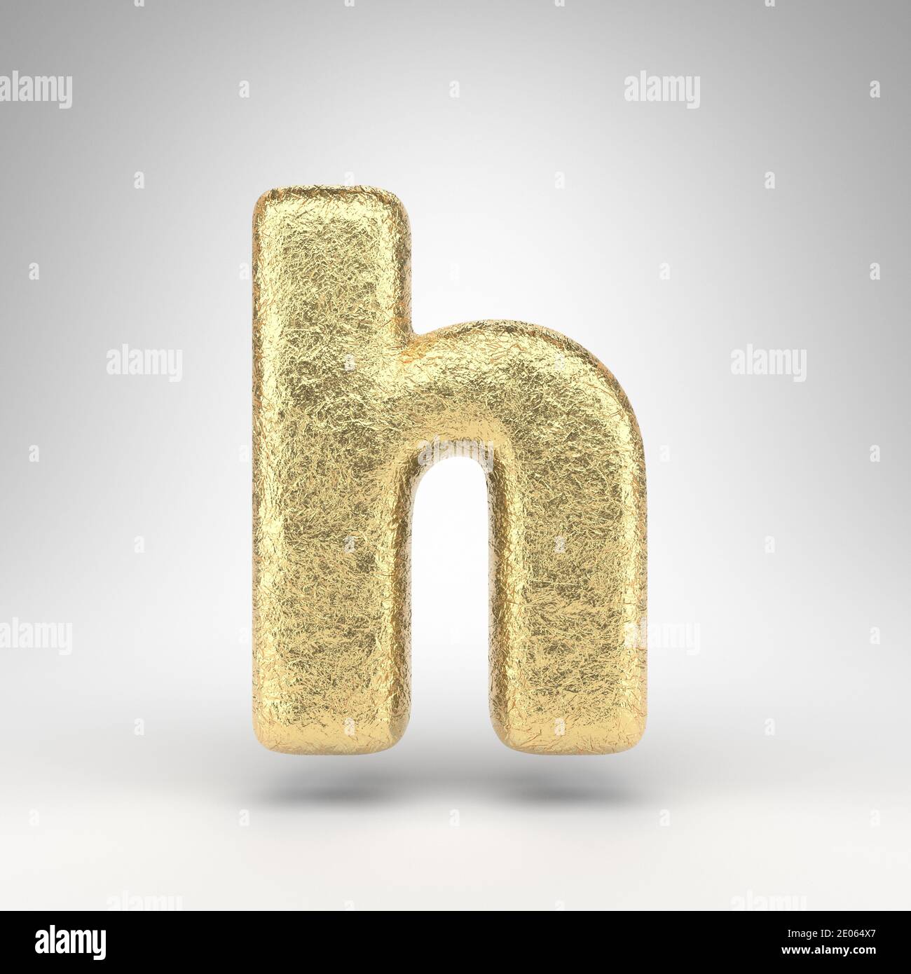 Letter H lowercase on white background. Creased golden foil 3D rendered ...