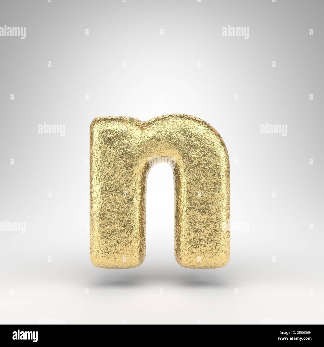 Letter N lowercase on white background. Creased golden foil 3D rendered ...
