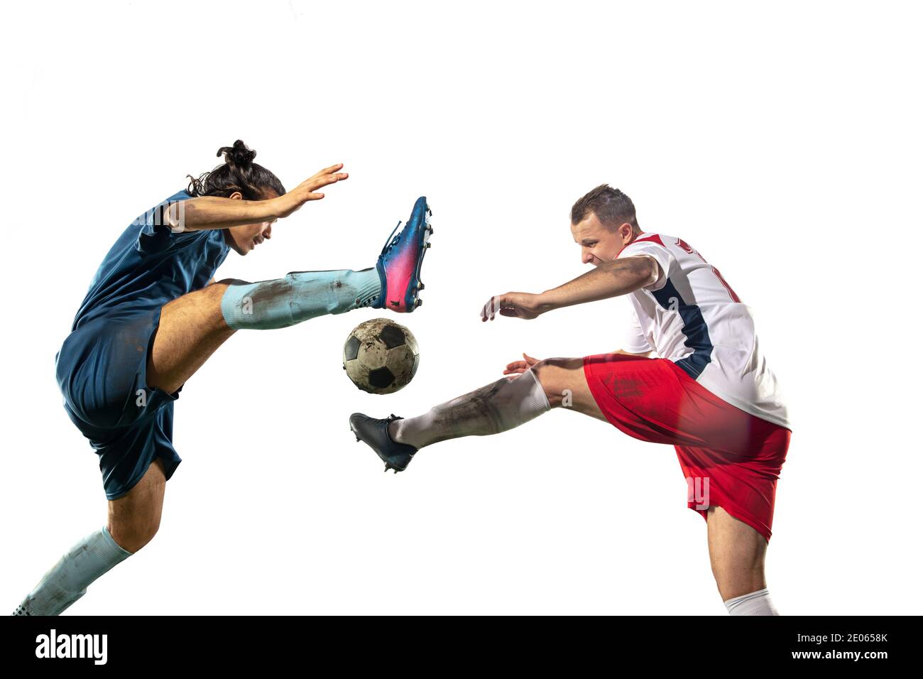 Gameplay. Close up legs of professional soccer, football players ...