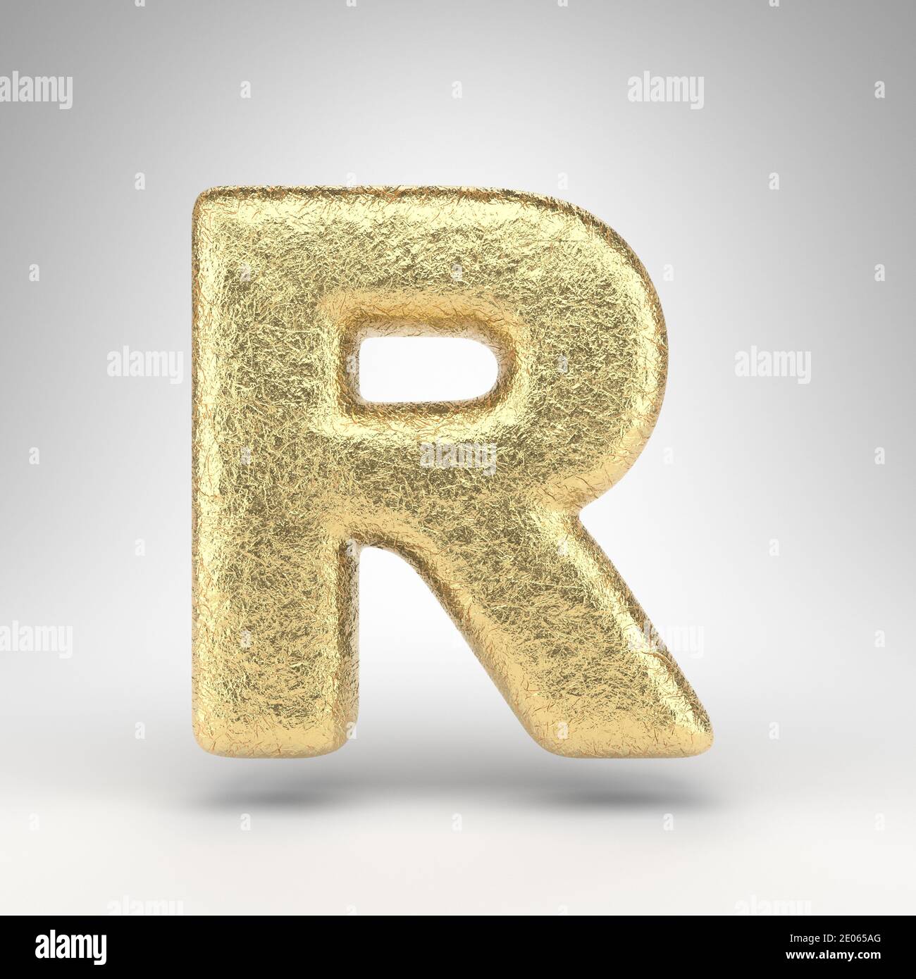 Letter R uppercase on white background. Creased golden foil 3D rendered ...