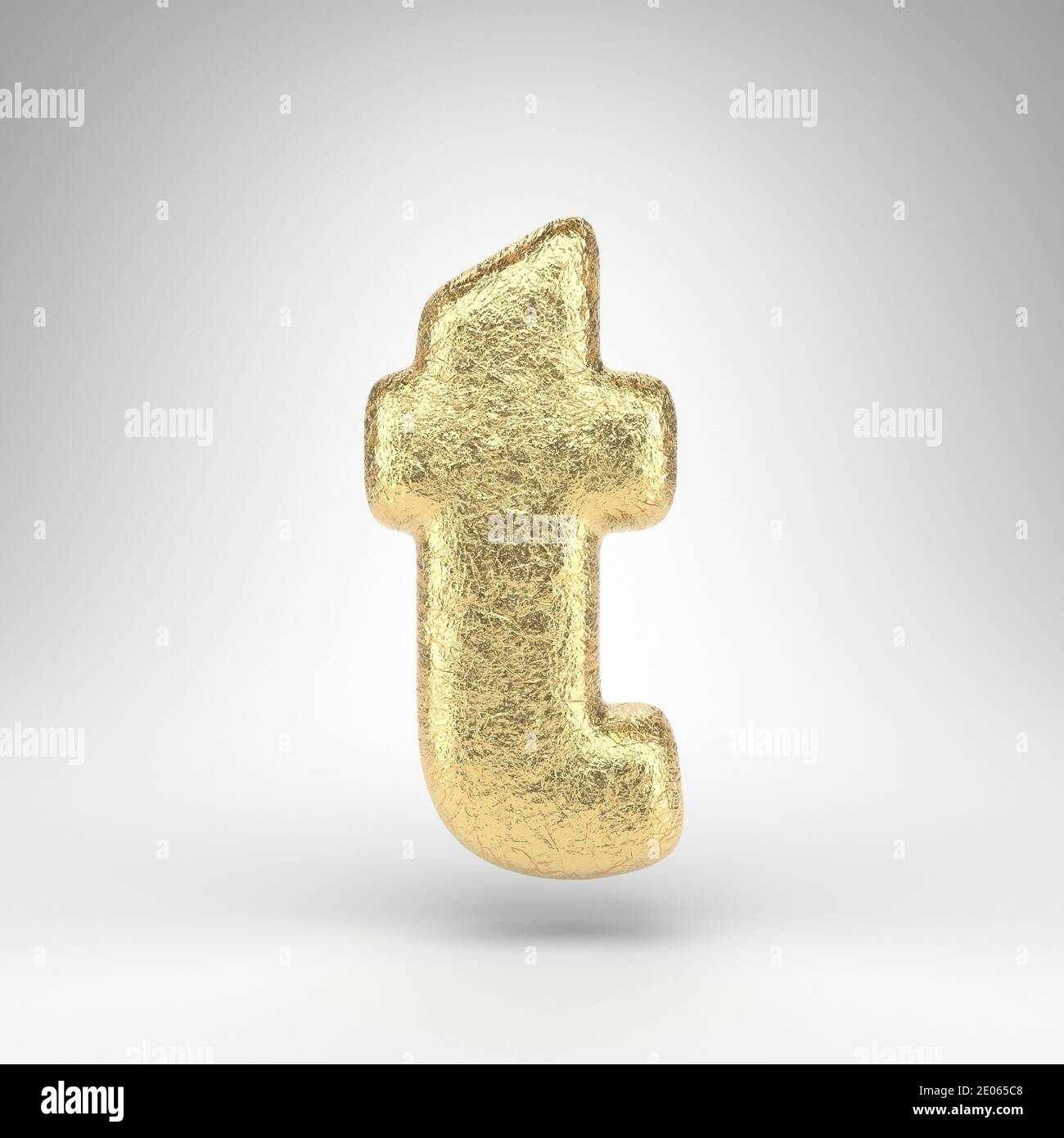 Letter T lowercase on white background. Creased golden foil 3D rendered ...