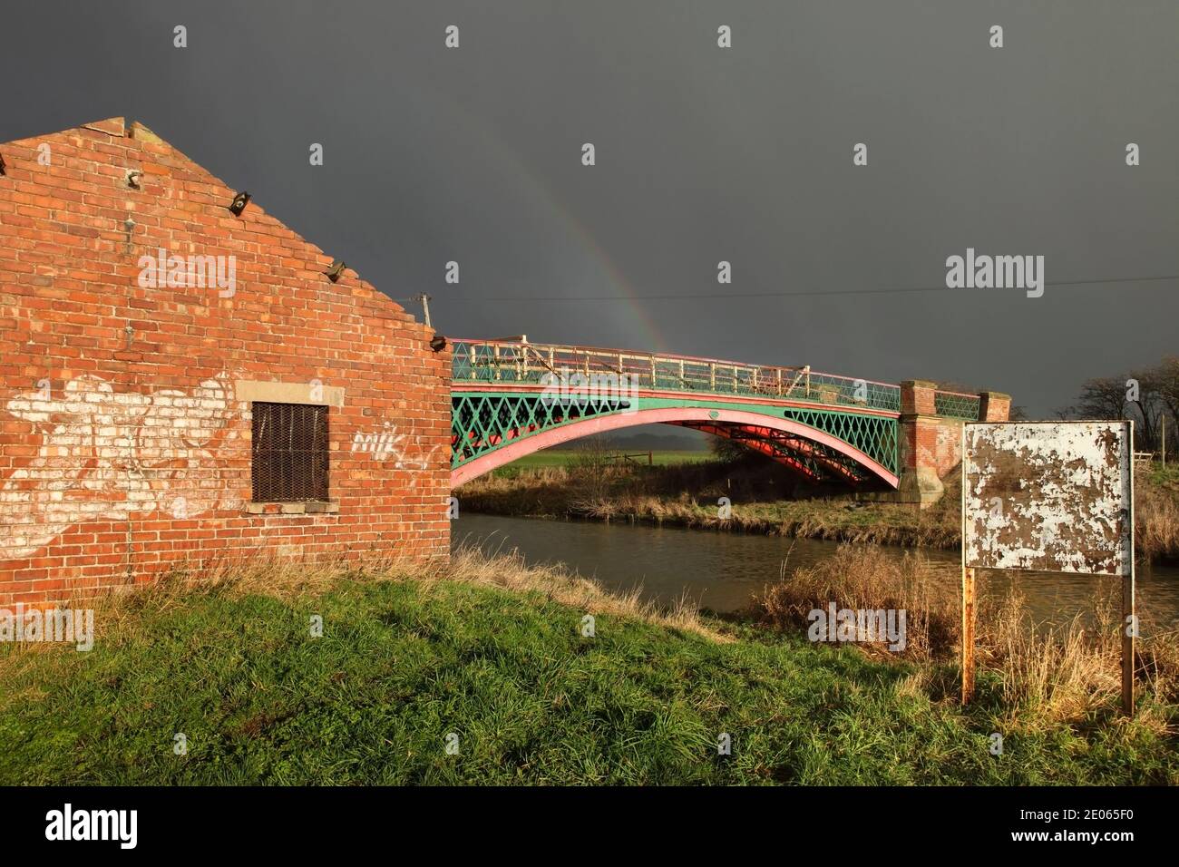 The Grade II listed Hibaldstow bridge (1889) across the River Ancholme ...