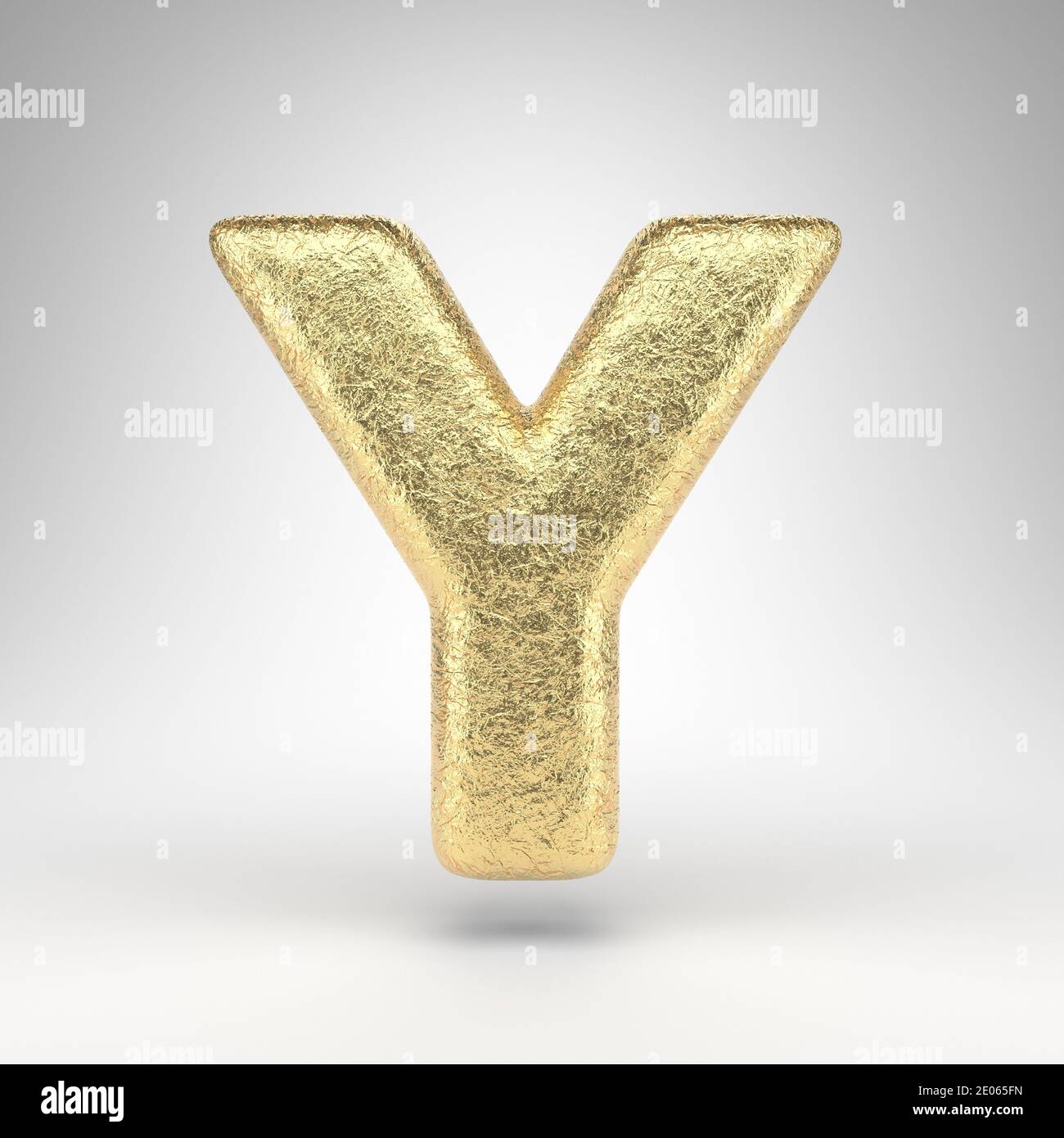 Letter Y uppercase on white background. Creased golden foil 3D rendered ...