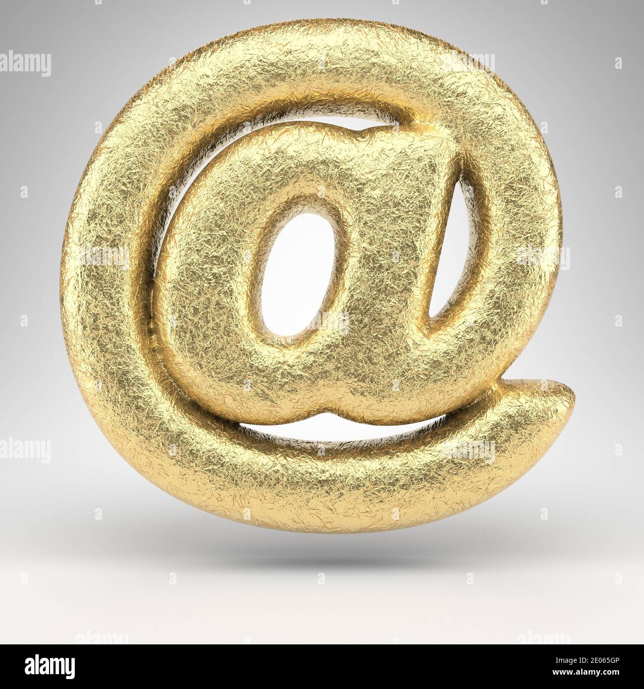 AT symbol on white background. Creased golden foil 3D rendered sign ...