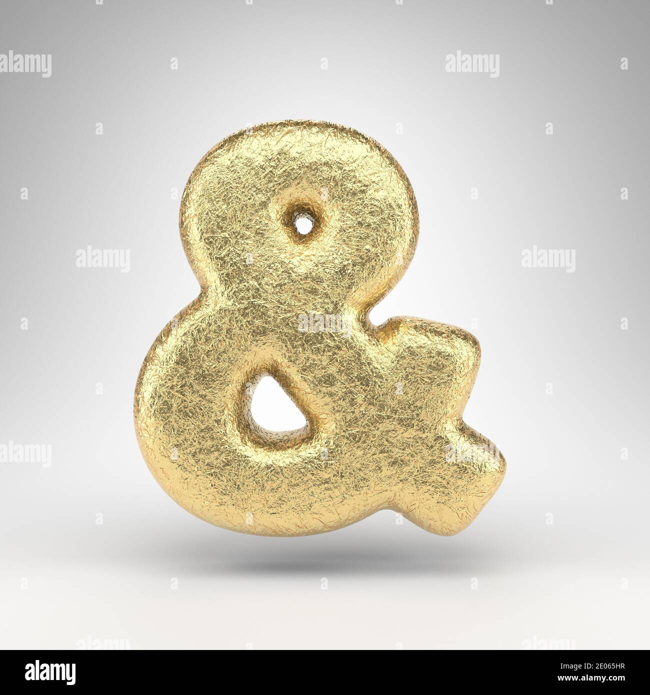 Ampersand symbol on white background. Creased golden foil 3D rendered ...