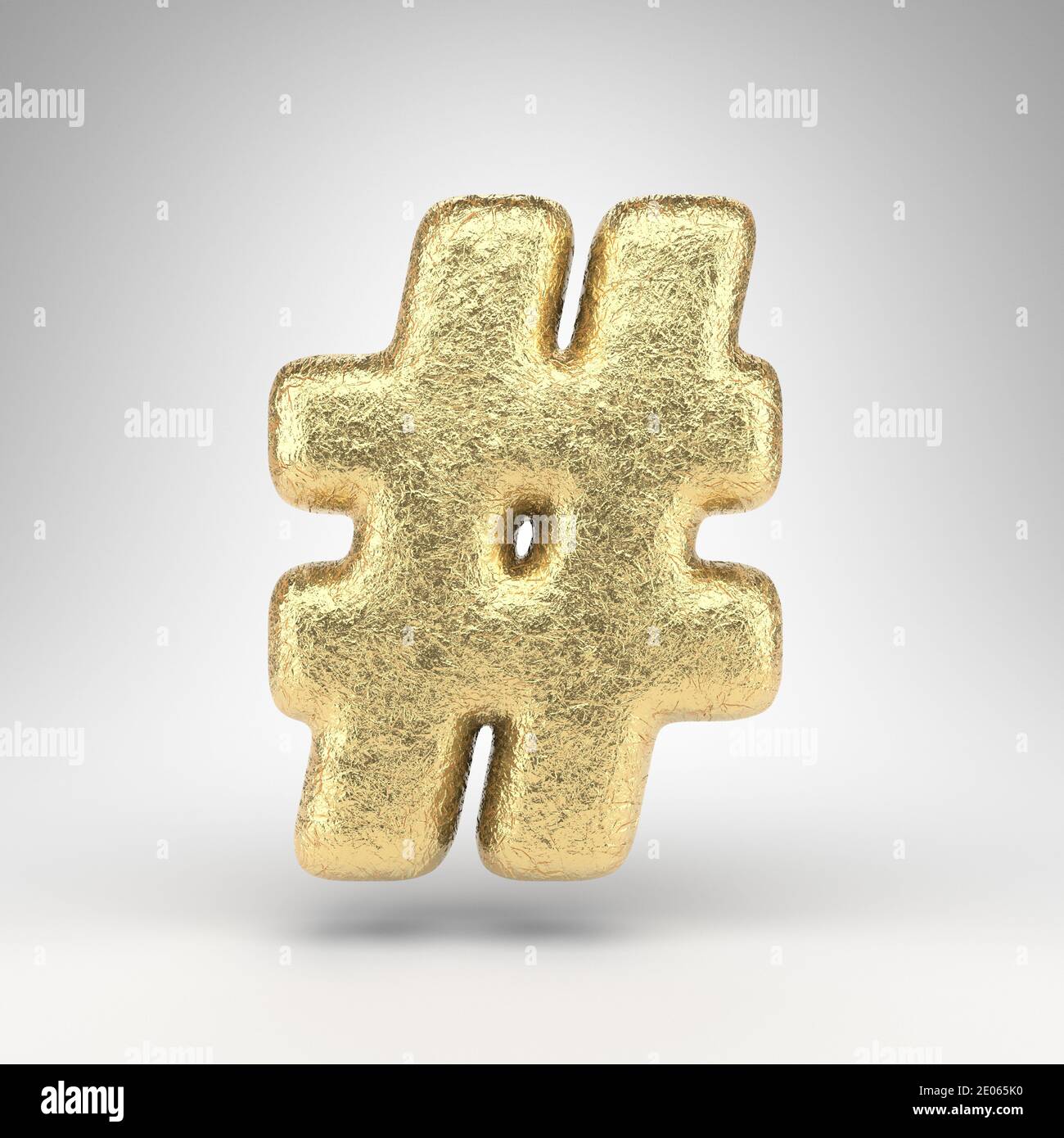 Hashtag symbol on white background. Creased golden foil 3D rendered ...