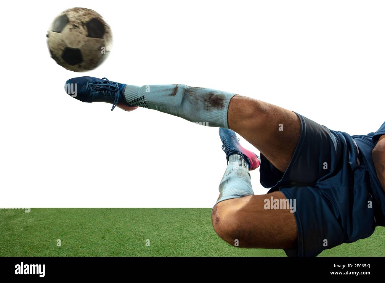 In fall. Close up legs of professional soccer, football player fighting ...