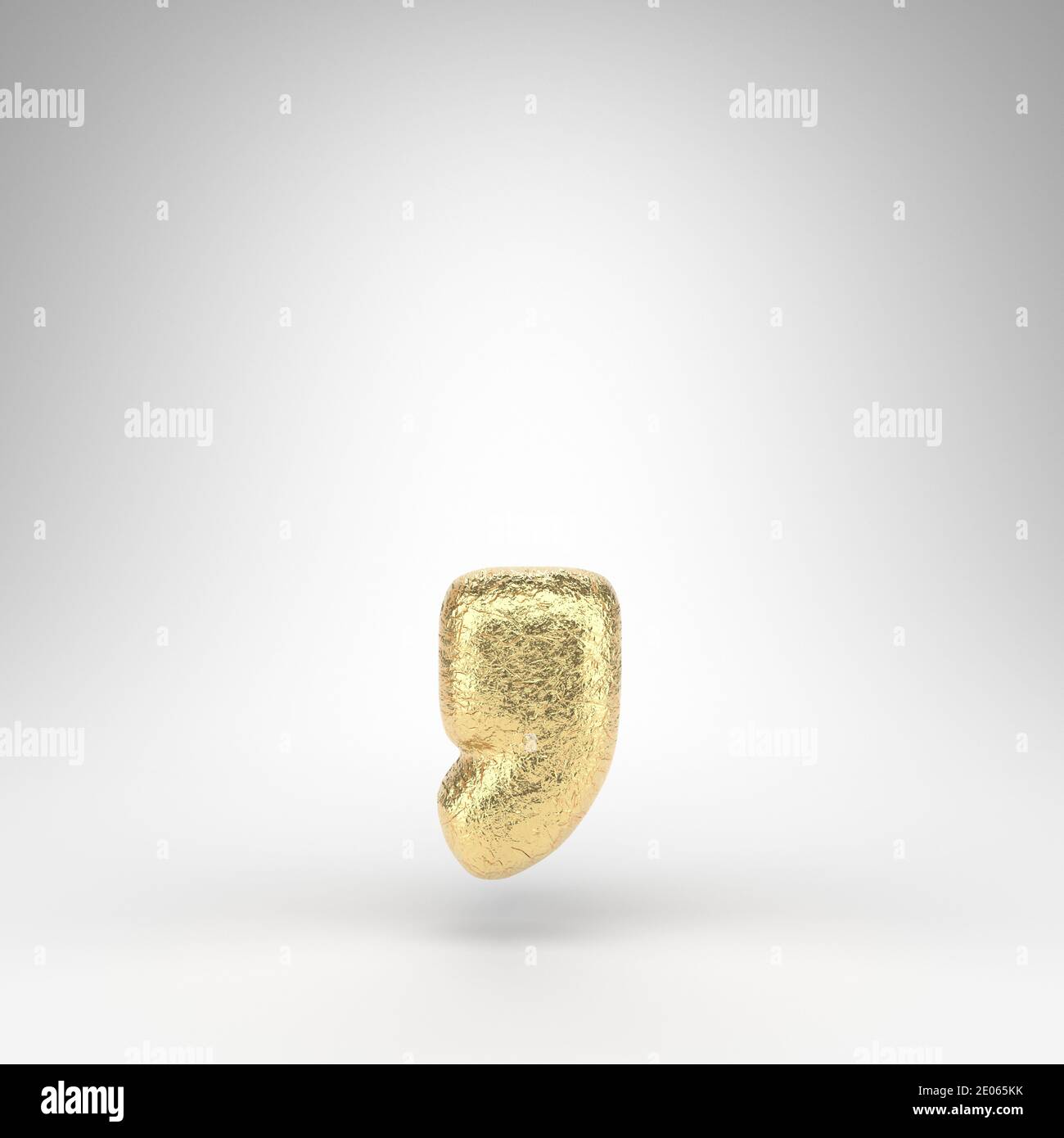 Coma symbol on white background. Creased golden foil 3D rendered sign ...