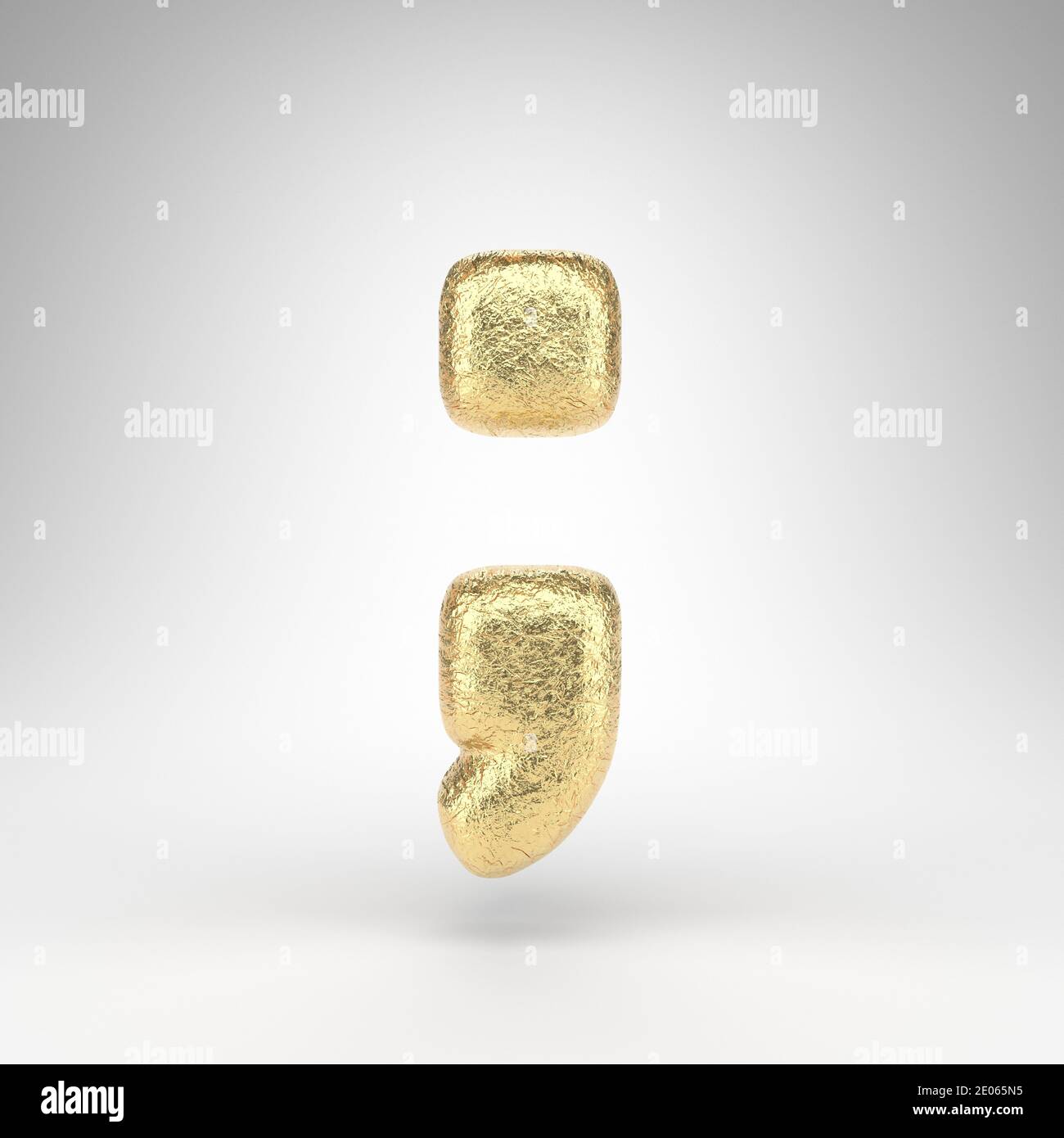 Semicolon symbol on white background. Creased golden foil 3D rendered ...