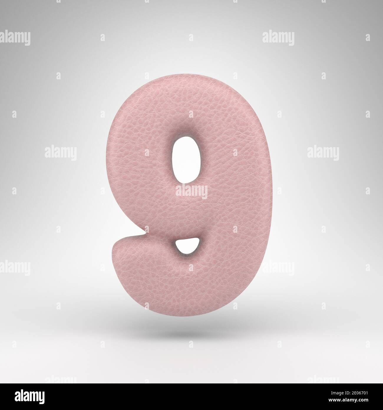 Number 9 on white background. Pink leather 3D rendered number with skin ...