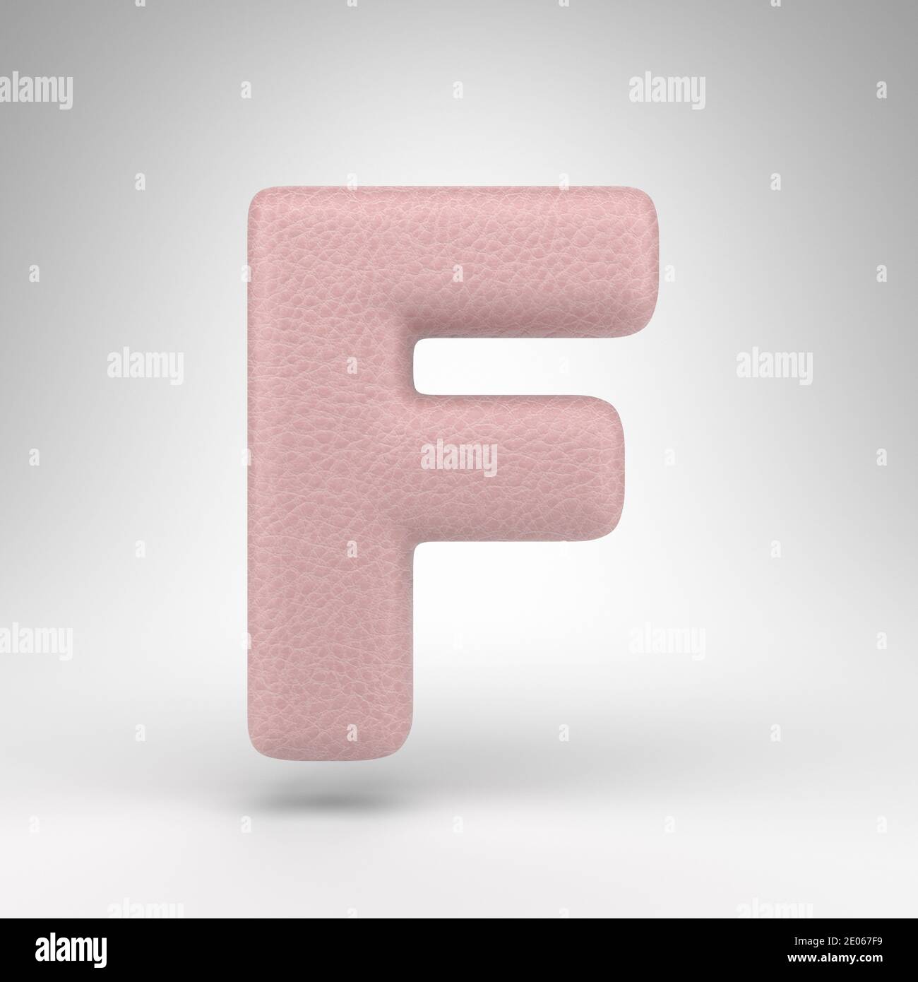 Letter F uppercase on white background. Pink leather 3D rendered font ...