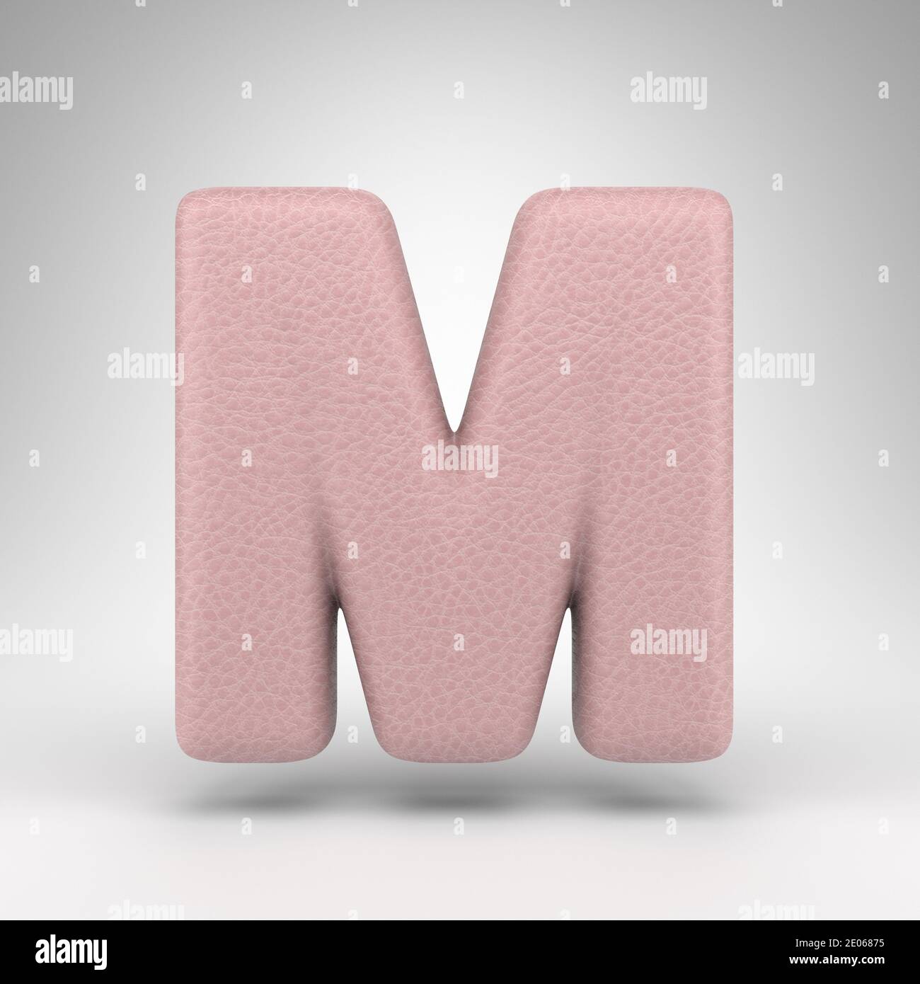 Letter M uppercase on white background. Pink leather 3D rendered font ...