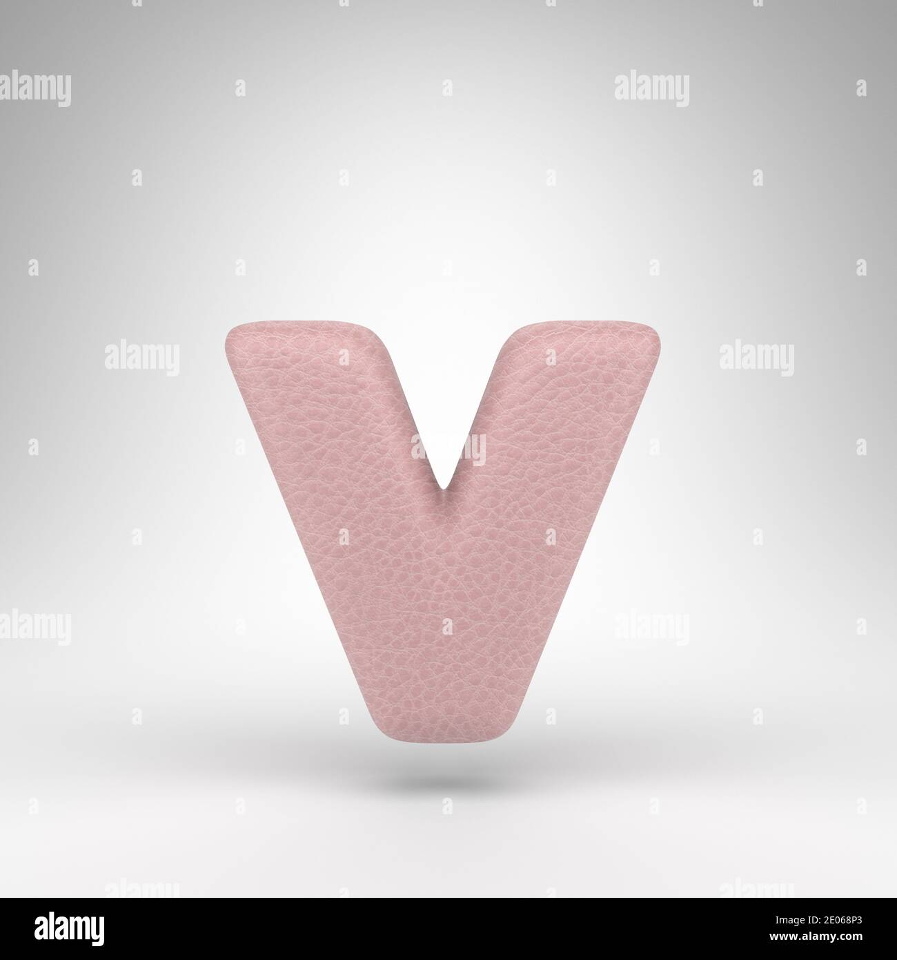 Letter V lowercase on white background. Pink leather 3D rendered font ...