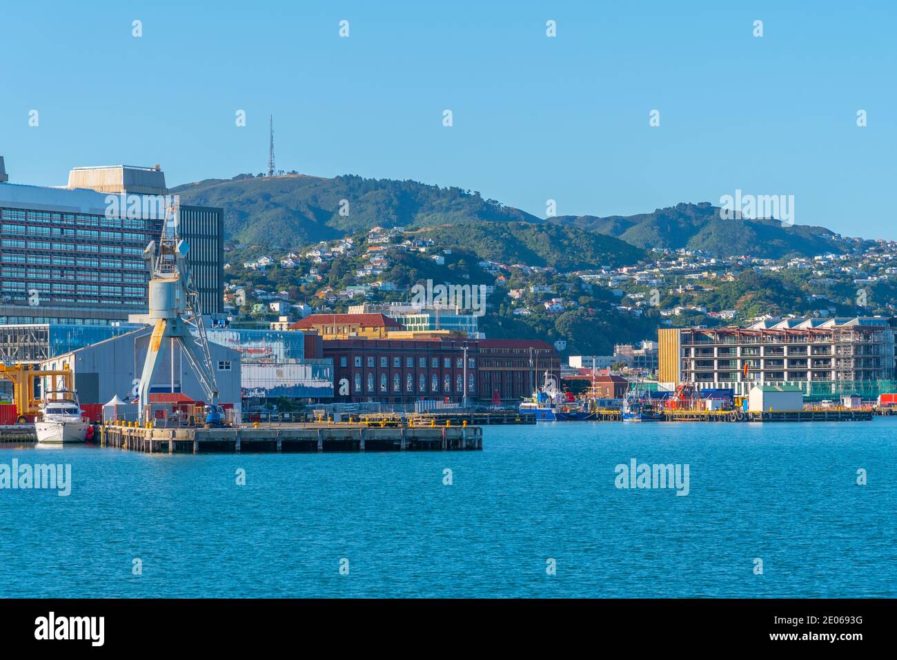 WELLINGTON, NEW ZEALAND, FEBRUARY 9, 2020: Waterfront of port in ...