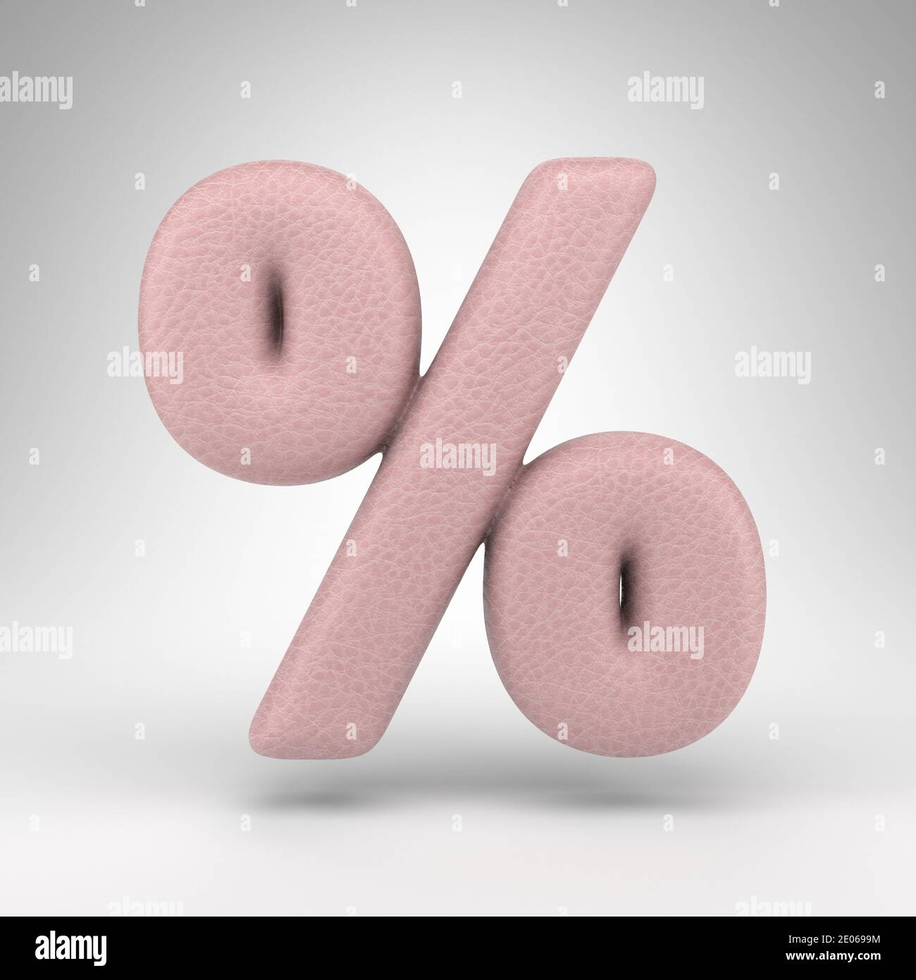 Percent symbol on white background. Pink leather 3D rendered sign with ...