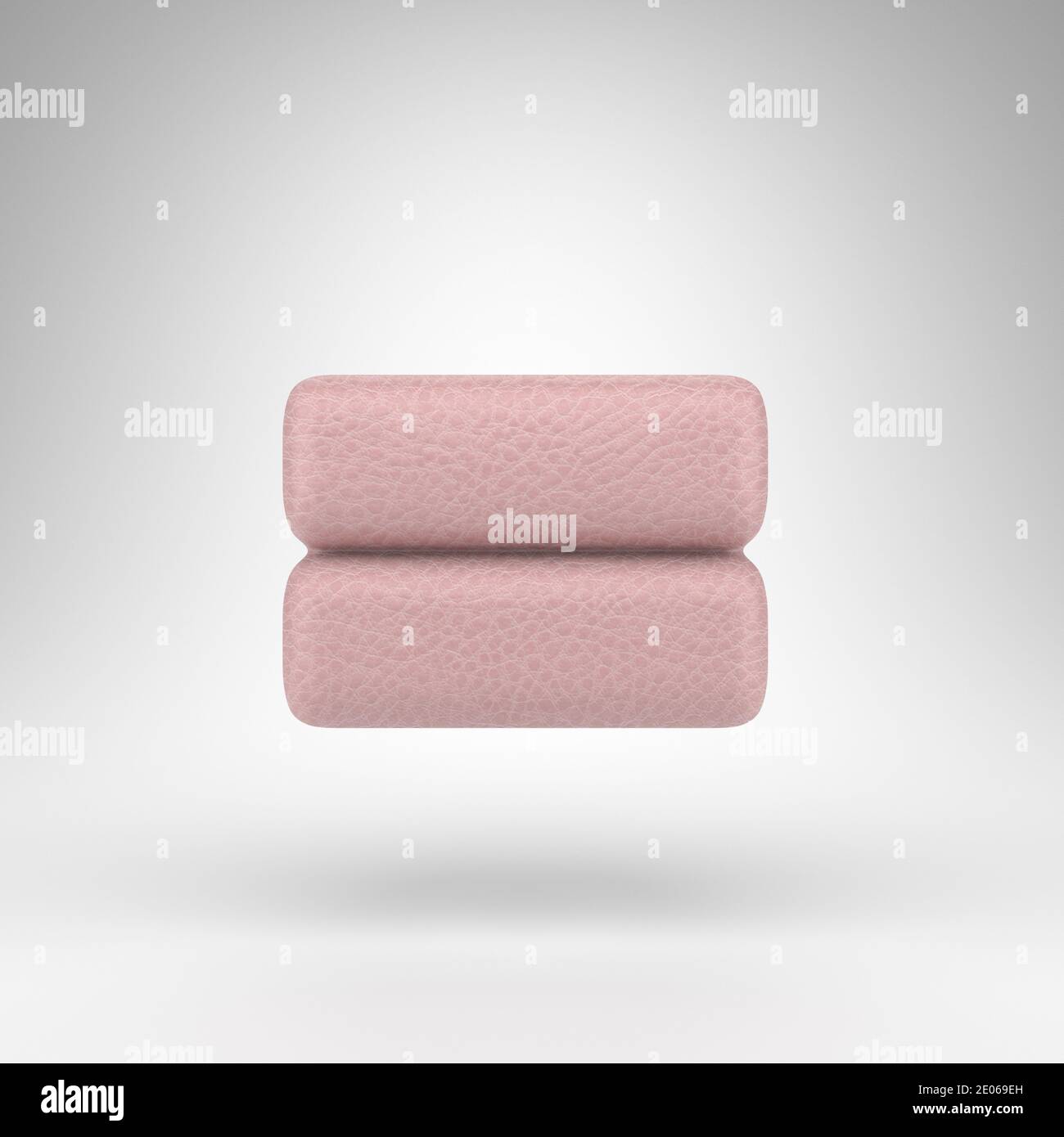 Equals symbol on white background. Pink leather 3D rendered sign with ...