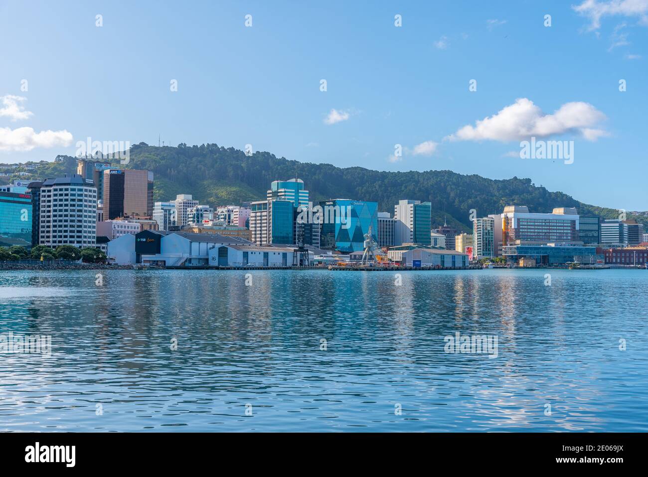 WELLINGTON, NEW ZEALAND, FEBRUARY 9, 2020: Waterfront of port in ...