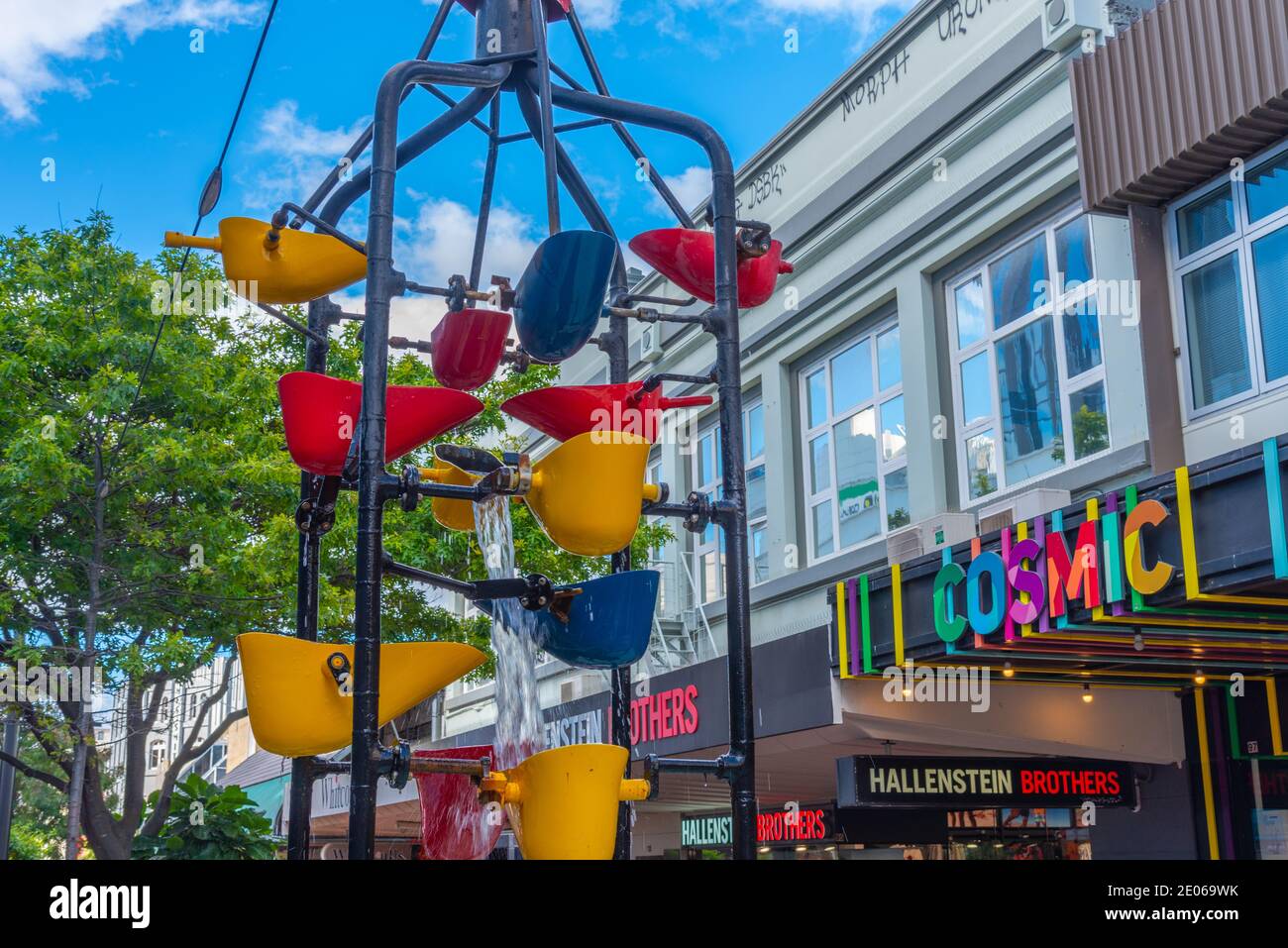 WELLINGTON, NEW ZEALAND, FEBRUARY 9, 2020: Bucket fountain at Cuba ...