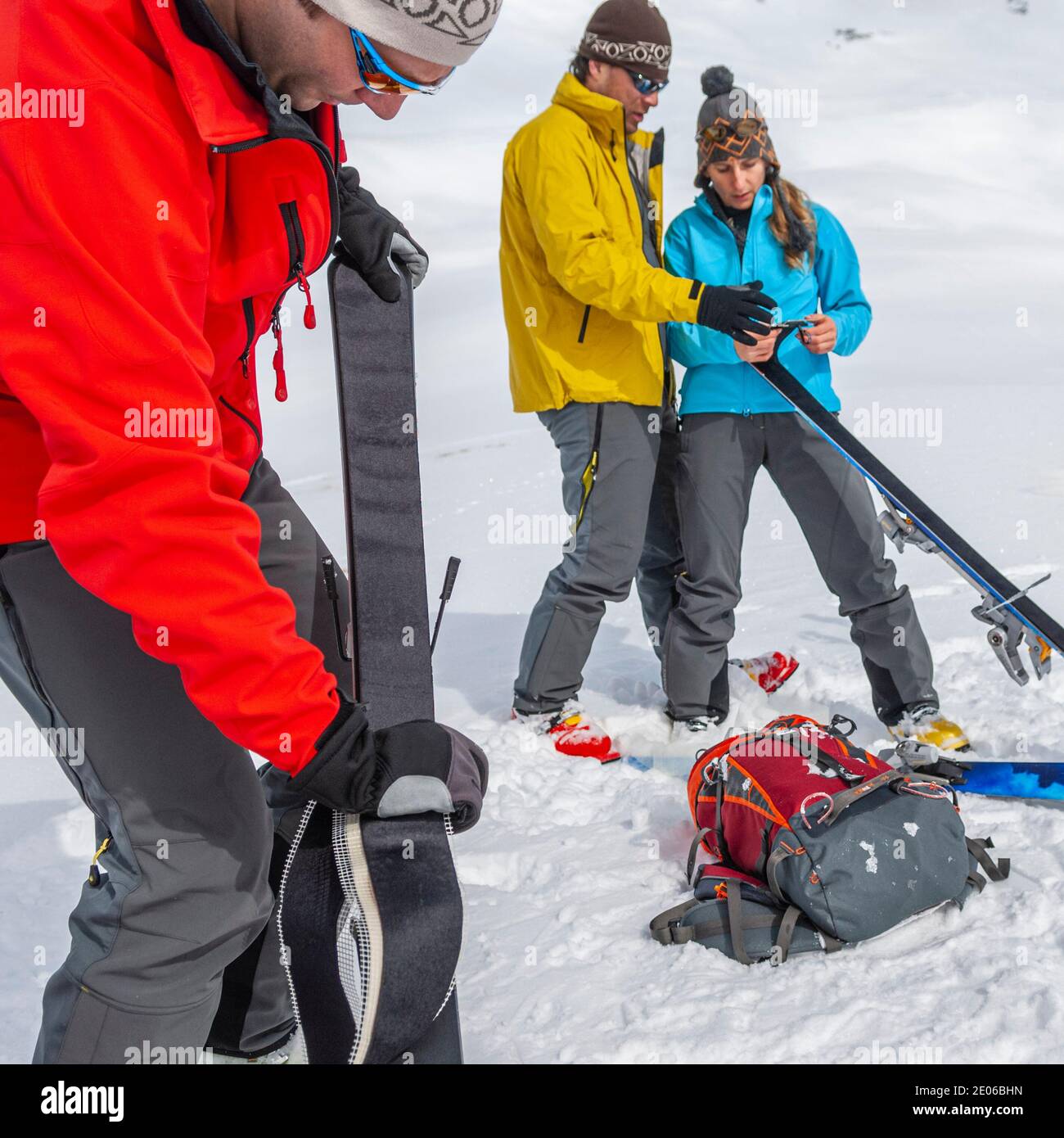 Preparing for a ski-tour in high alpine region Stock Photo - Alamy