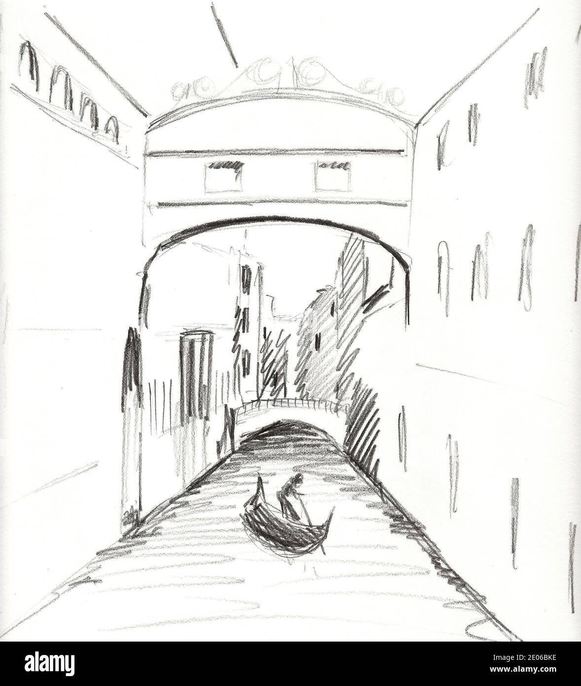 Hand drawn pencil sketch of a scene in Venice, Italy Stock Photo - Alamy