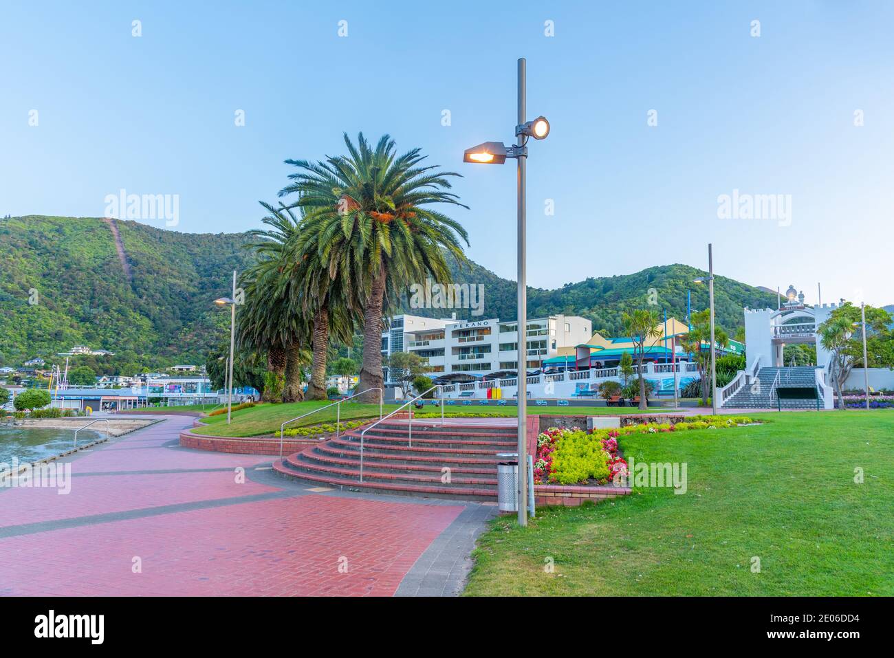 PICTON, NEW ZEALAND, FEBRUARY 7, 2020: Sunset view of Picton memorial ...