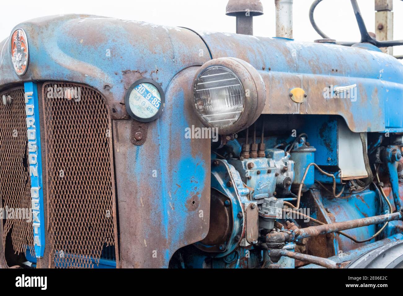 Antique blue unrestored Fordson Dexta tractor at a vintage tractor ...