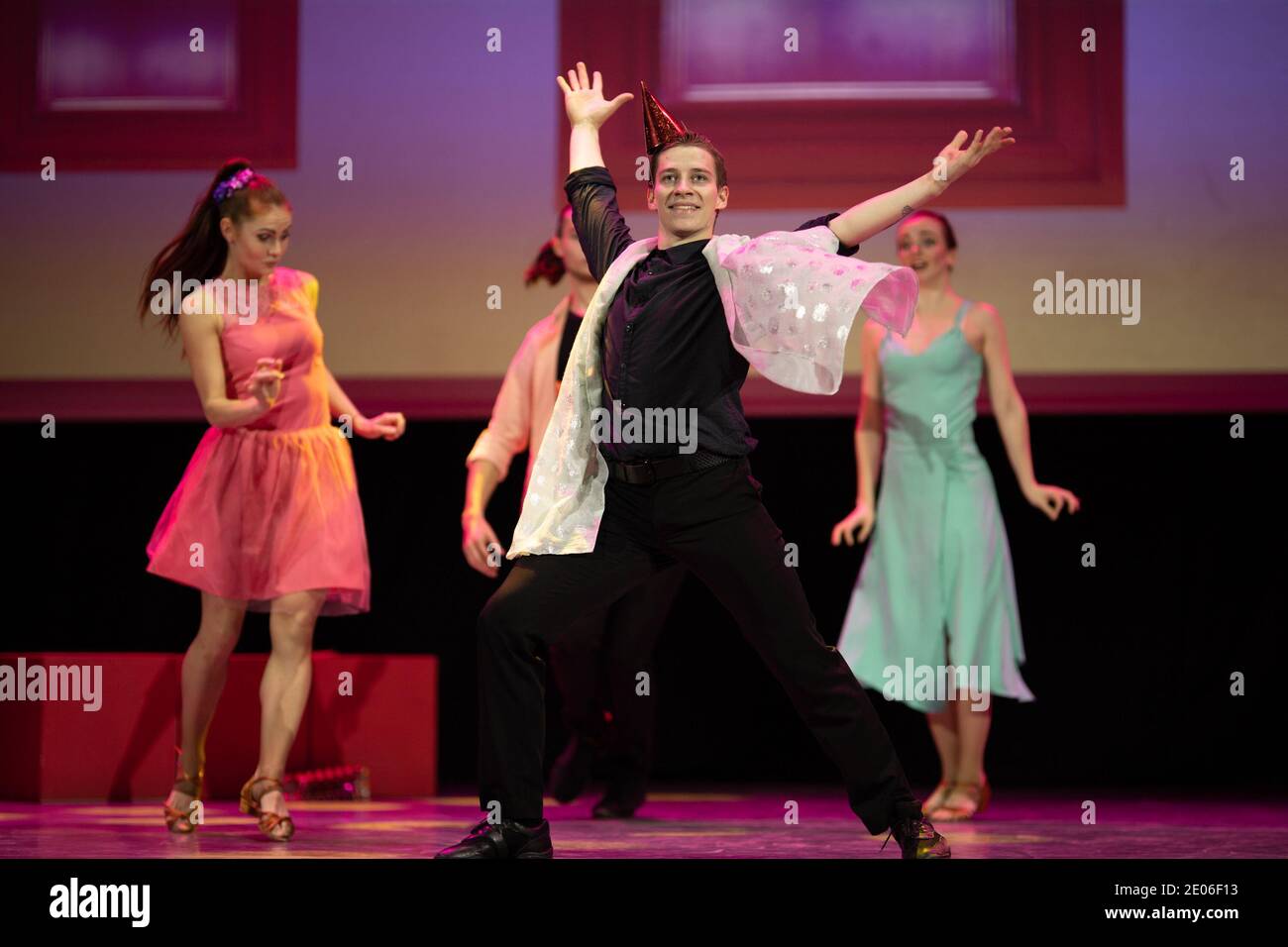 Dancer Actors perform on the theater stage in a dance show musical ...