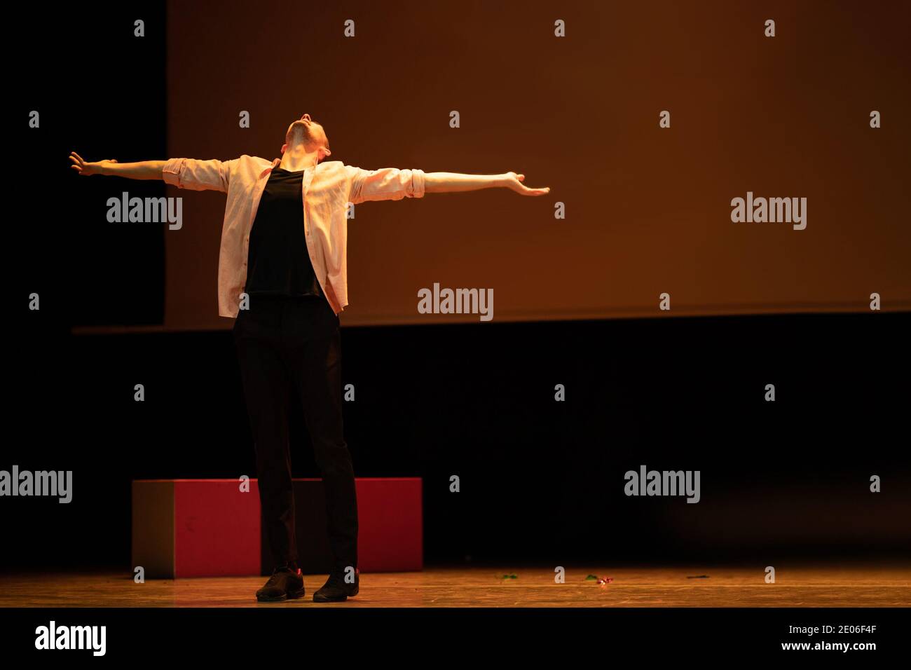 Actor dancer young man performs in the theater on stage in a dance ...