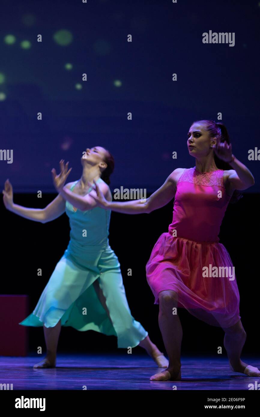 Dancer Actors perform on the theater stage in a dance show musical ...
