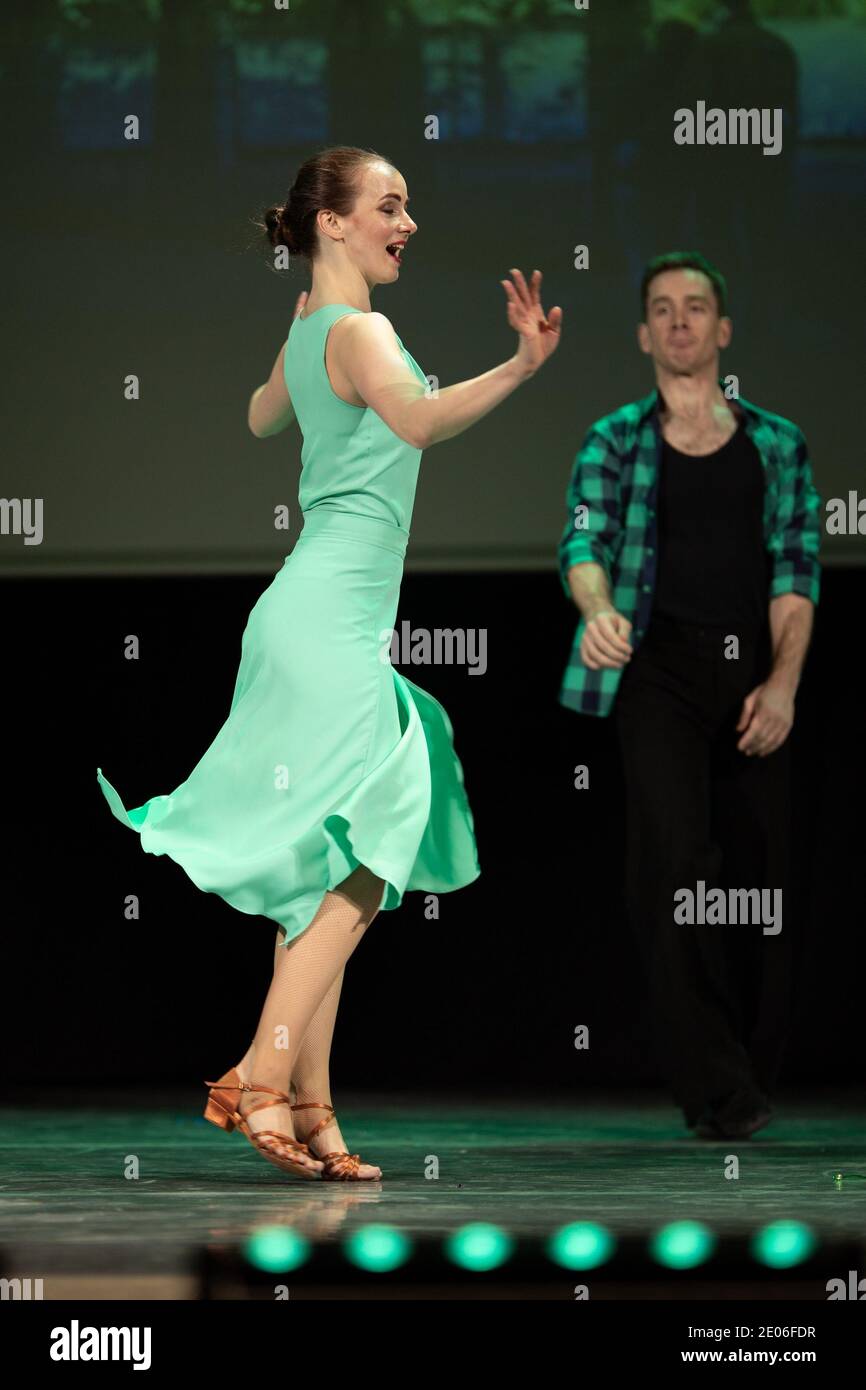 Dancer Actors perform on the theater stage in a dance show musical ...
