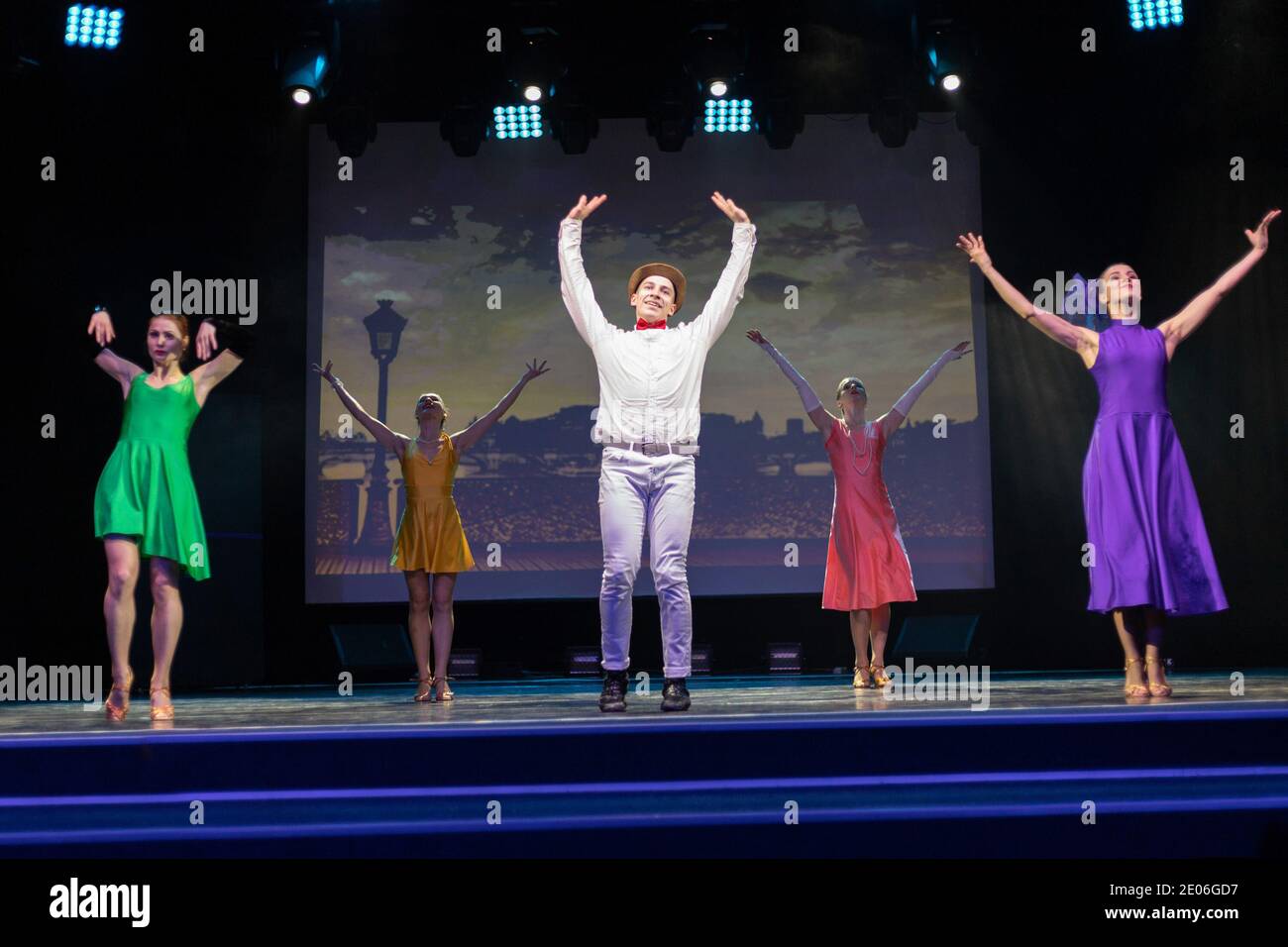 Dancer Actors perform on the theater stage in a dance show musical ...