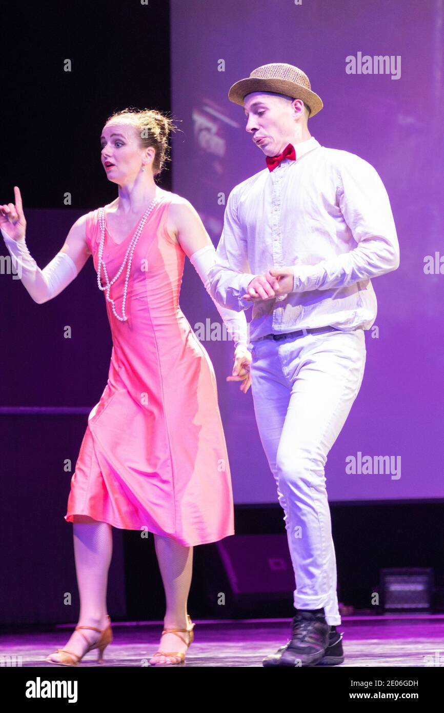 Dancer Actors perform on the theater stage in a dance show musical ...