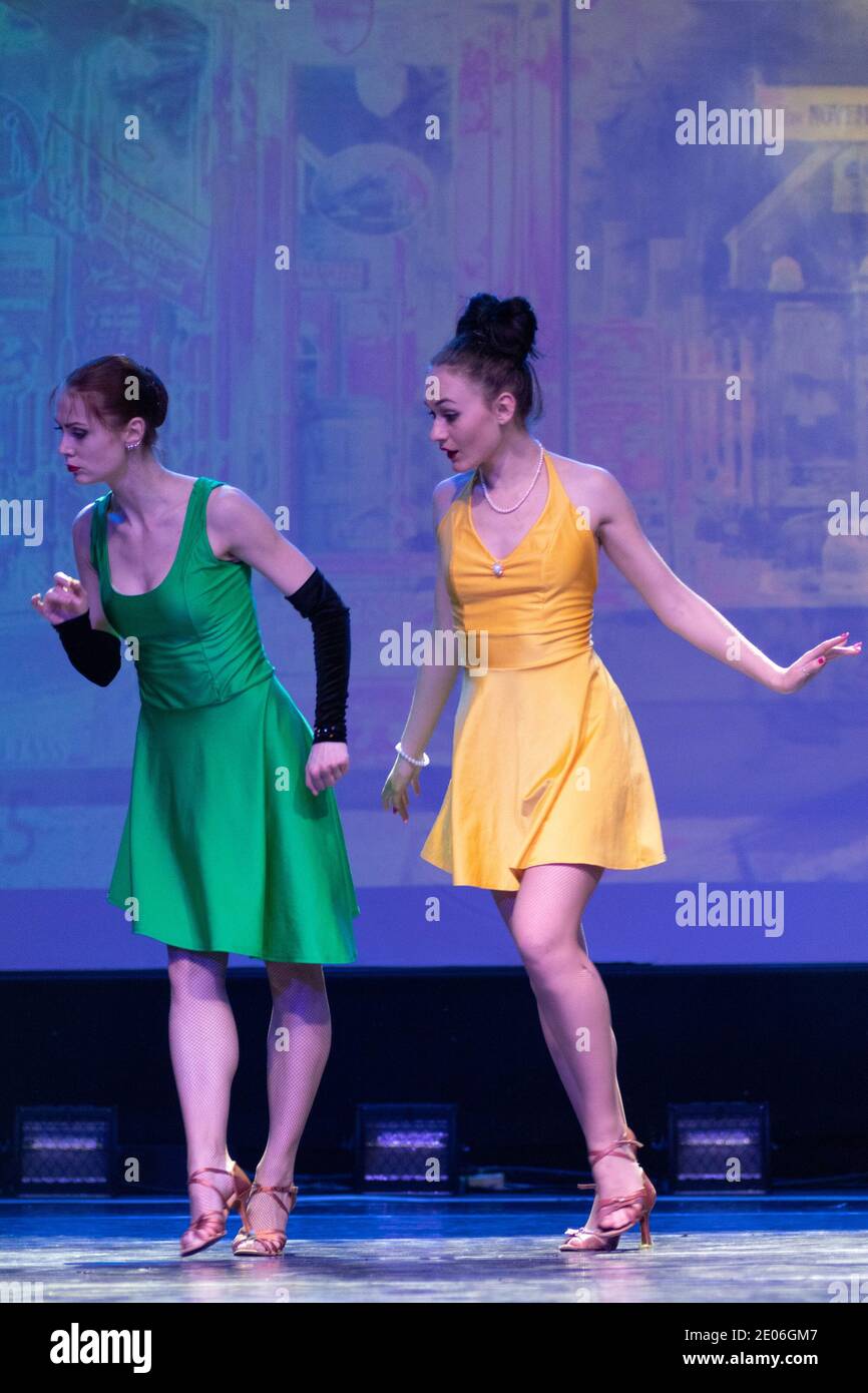 Dancer Actors perform on the theater stage in a dance show musical ...