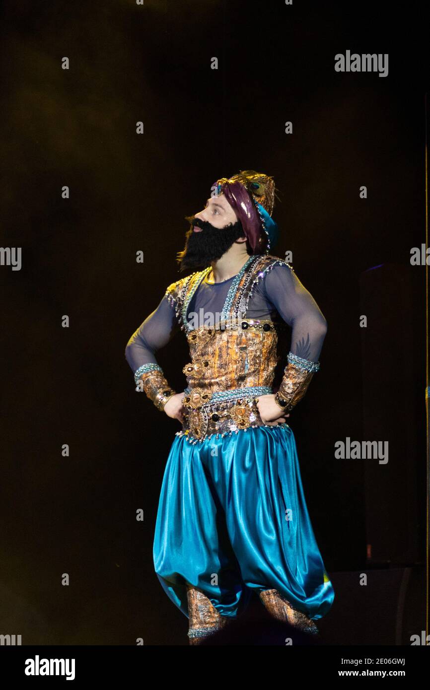 Dancers actors in Oriental Bellydance costumes perform in theater on ...