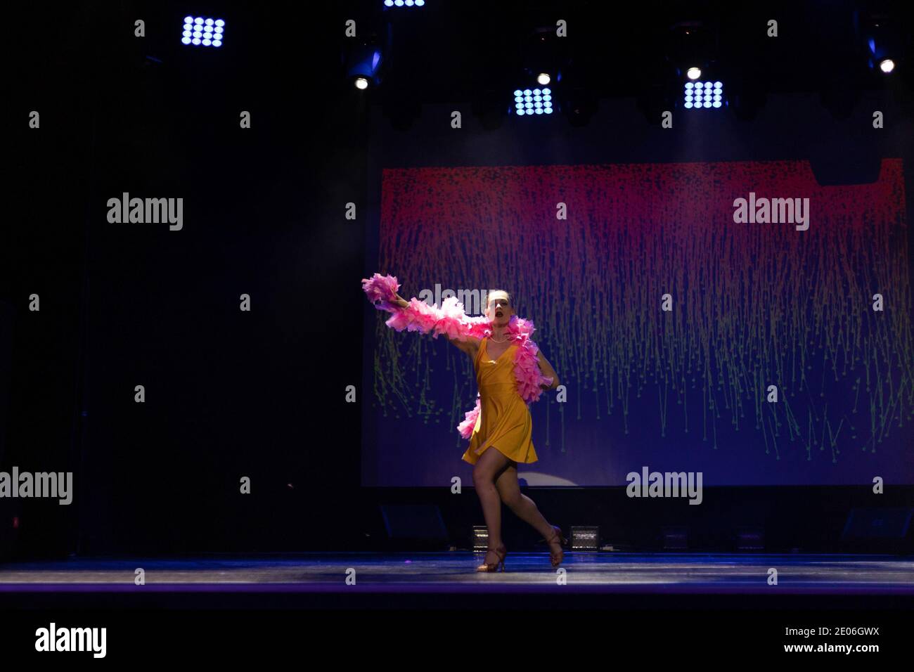 Dancer actresses young woman performs on theatrical scene in the ...