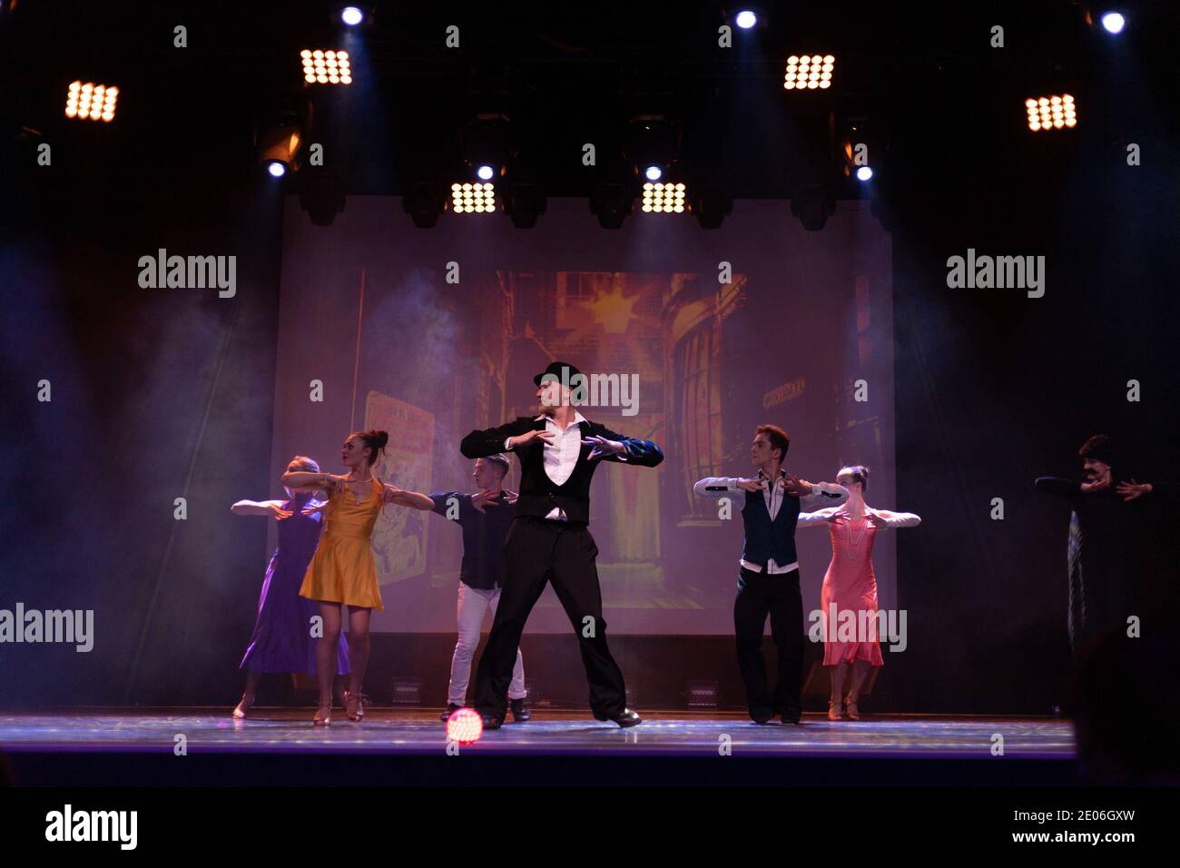 Dancer Actors perform on the theater stage in a dance show musical ...