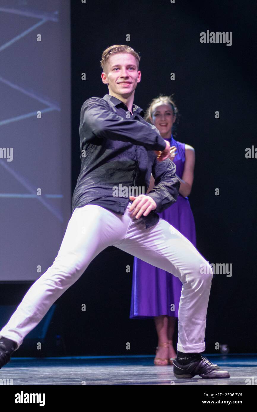 Dancer Actors perform on the theater stage in a dance show musical ...
