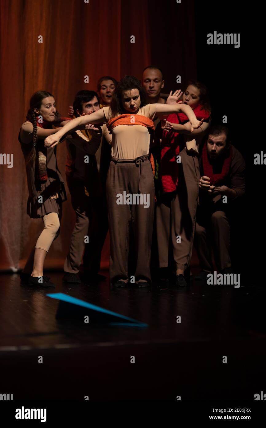 Actors and actresses play a modern lyrical performance of the theater ...