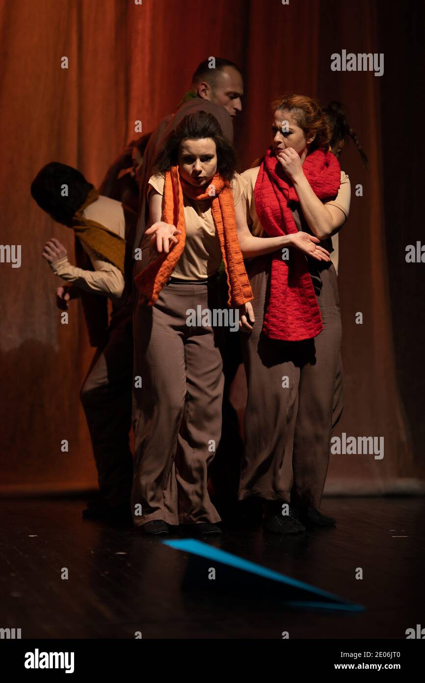 Actors and actresses play a modern lyrical performance of the theater ...
