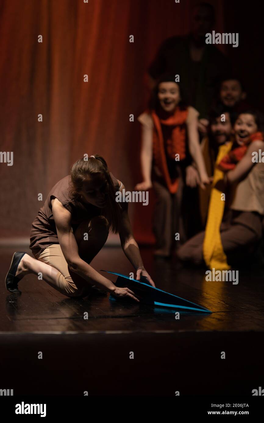 Actors and actresses play a modern lyrical performance of the theater ...