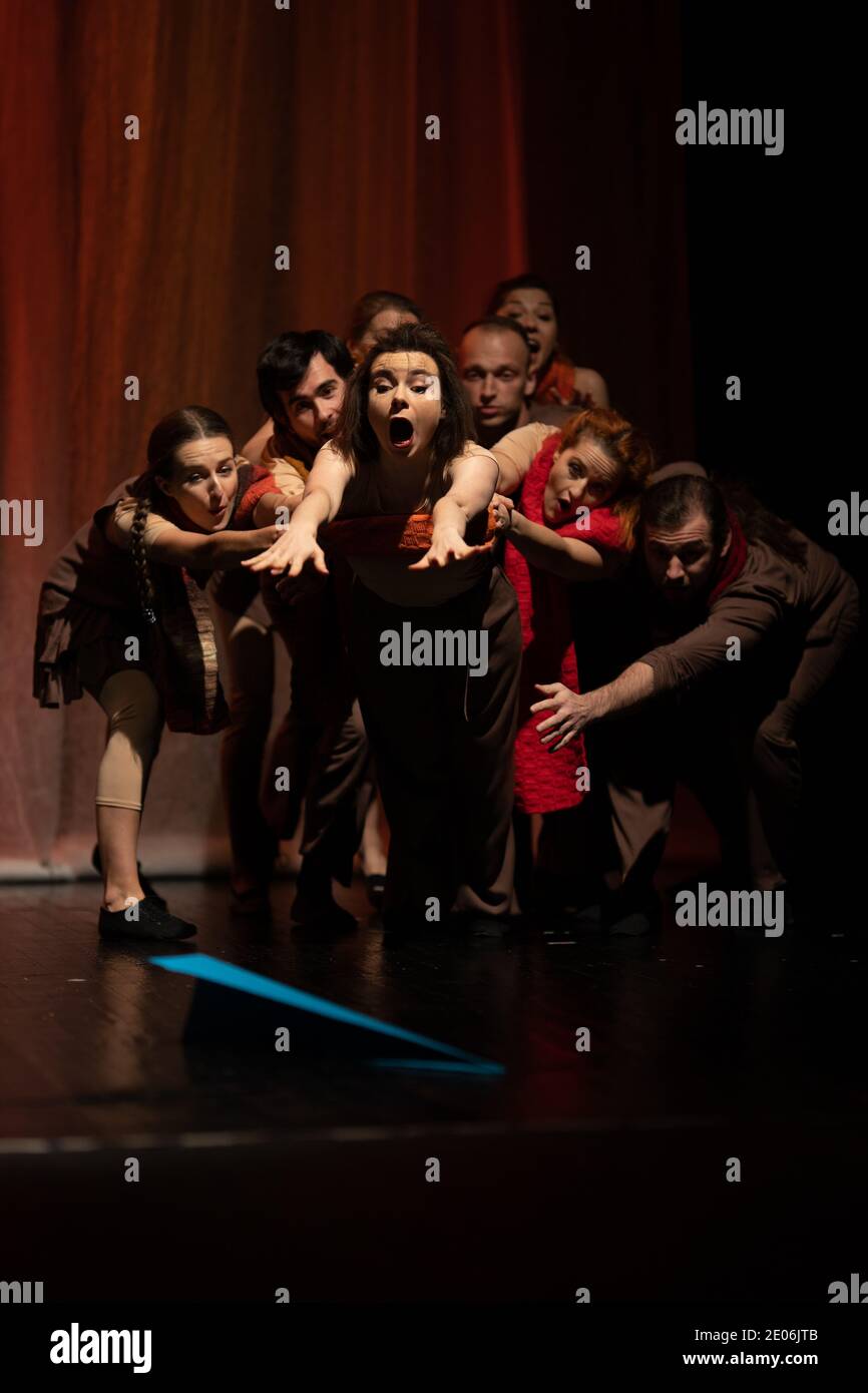 Actors and actresses play a modern lyrical performance of the theater ...
