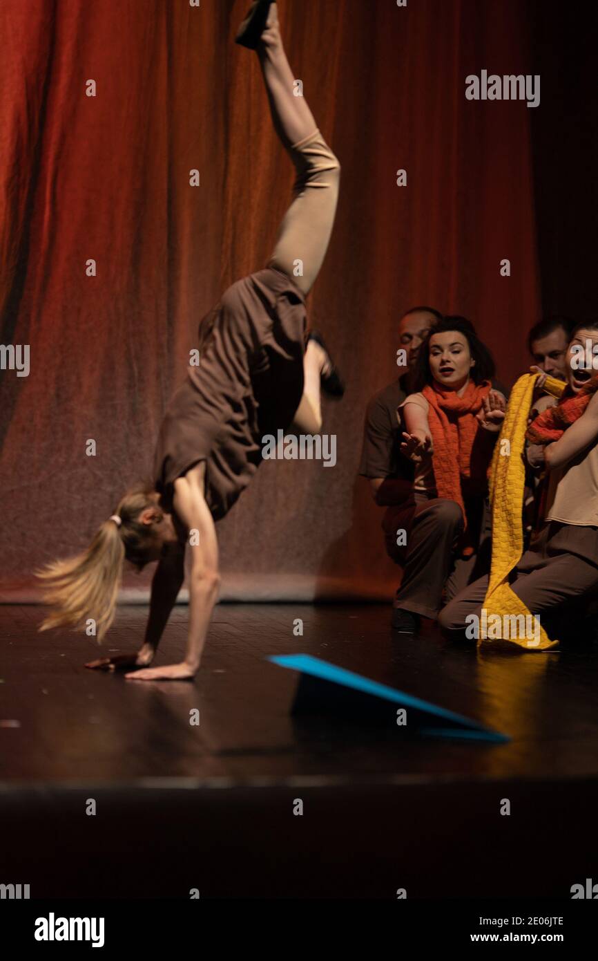 Actors and actresses play a modern lyrical performance of the theater ...