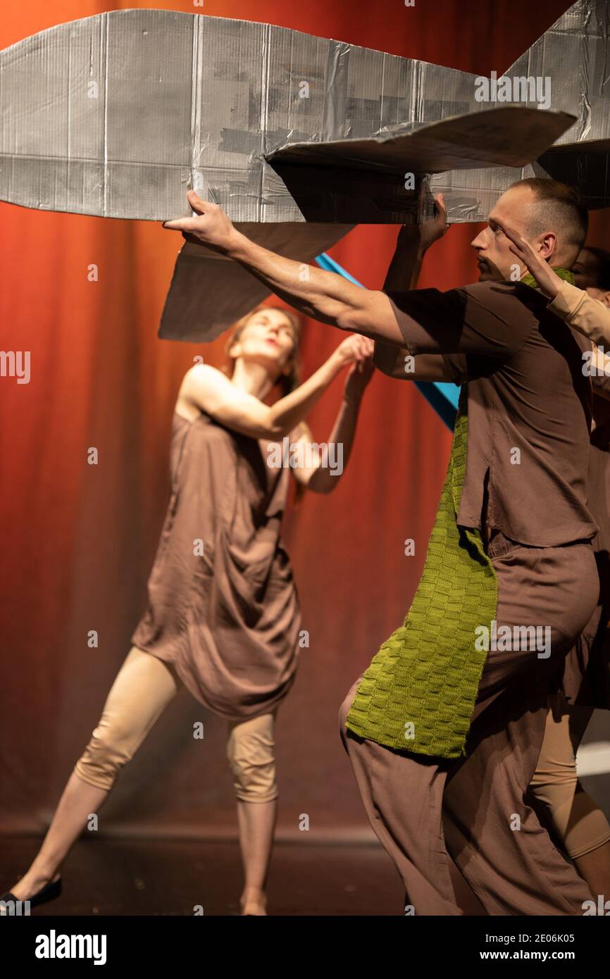 Actors and actresses play a modern lyrical performance of the theater ...