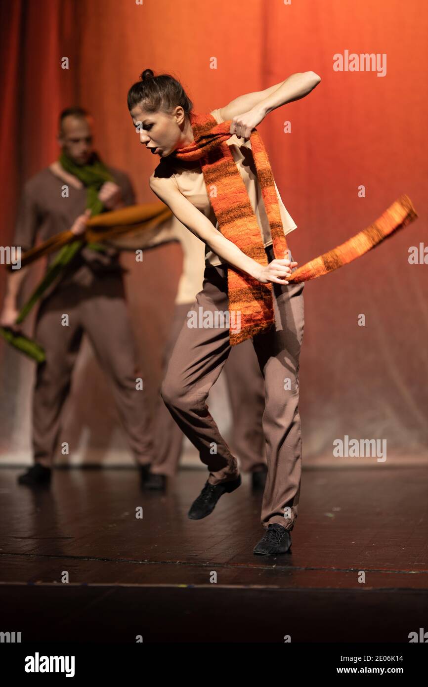 Actors and actresses play a modern lyrical performance of the theater ...
