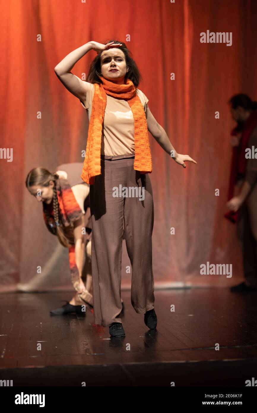 Actors and actresses play a modern lyrical performance of the theater ...
